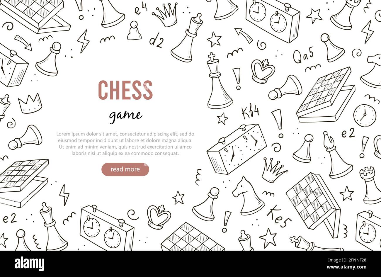 Hand drawn banners template with cartoon chess game elements. Doodle ...