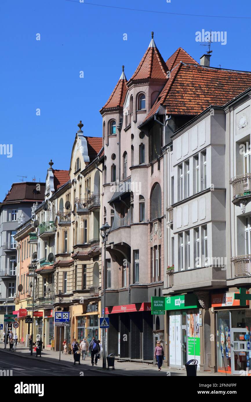 GLIWICE, POLAND - MAY 11, 2021: Zwyciestwa street view of Gliwice city ...