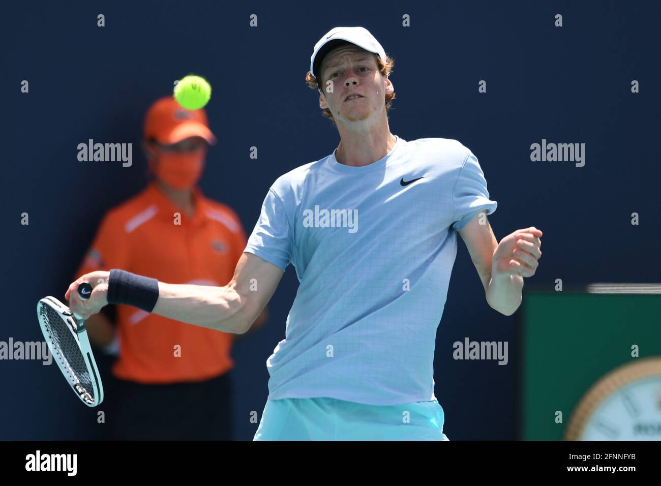 Miami - FL - 20210404 Hubert Hurkacz poses with the championship trophy after defeating Jannik ...
