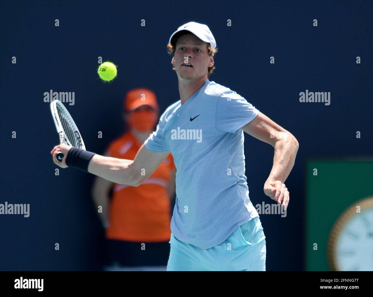 Miami - FL - 20210404 Hubert Hurkacz poses with the championship trophy after defeating Jannik ...