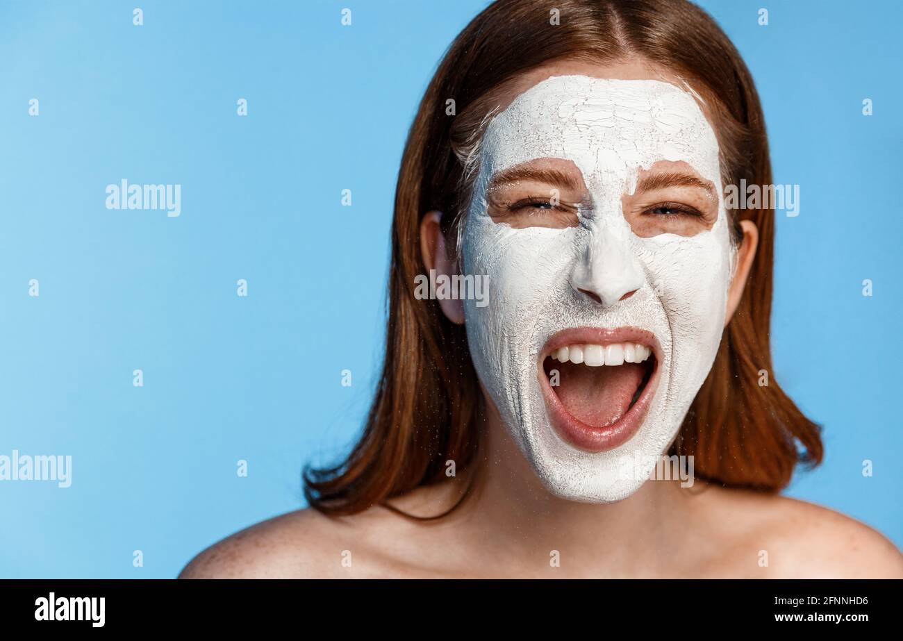Spa And Beauty Happy Redhead Woman Smiling Cosmetic Procedure At Home