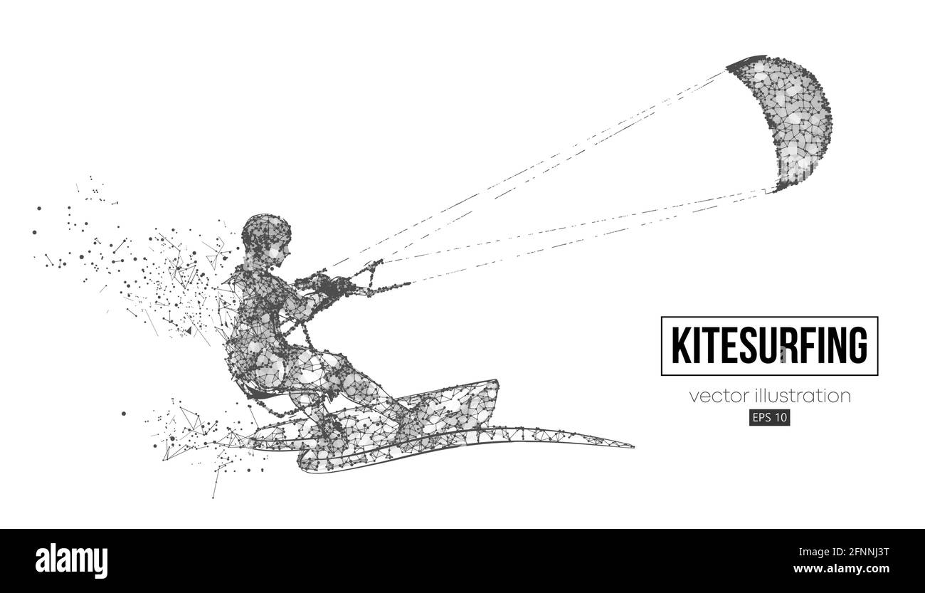 Kiteboarding, hydrofoil. Silhouette of a kitesurfer. Freeride ...