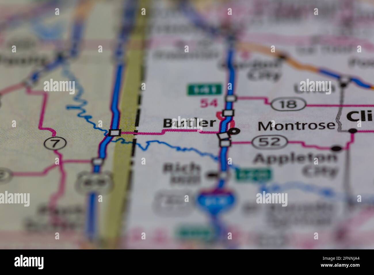 Butler Missouri USA shown on a Geography map or road map Stock Photo ...