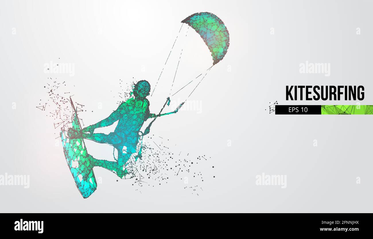 Kiteboarding, hydrofoil. Silhouette of a kitesurfer. Freeride ...