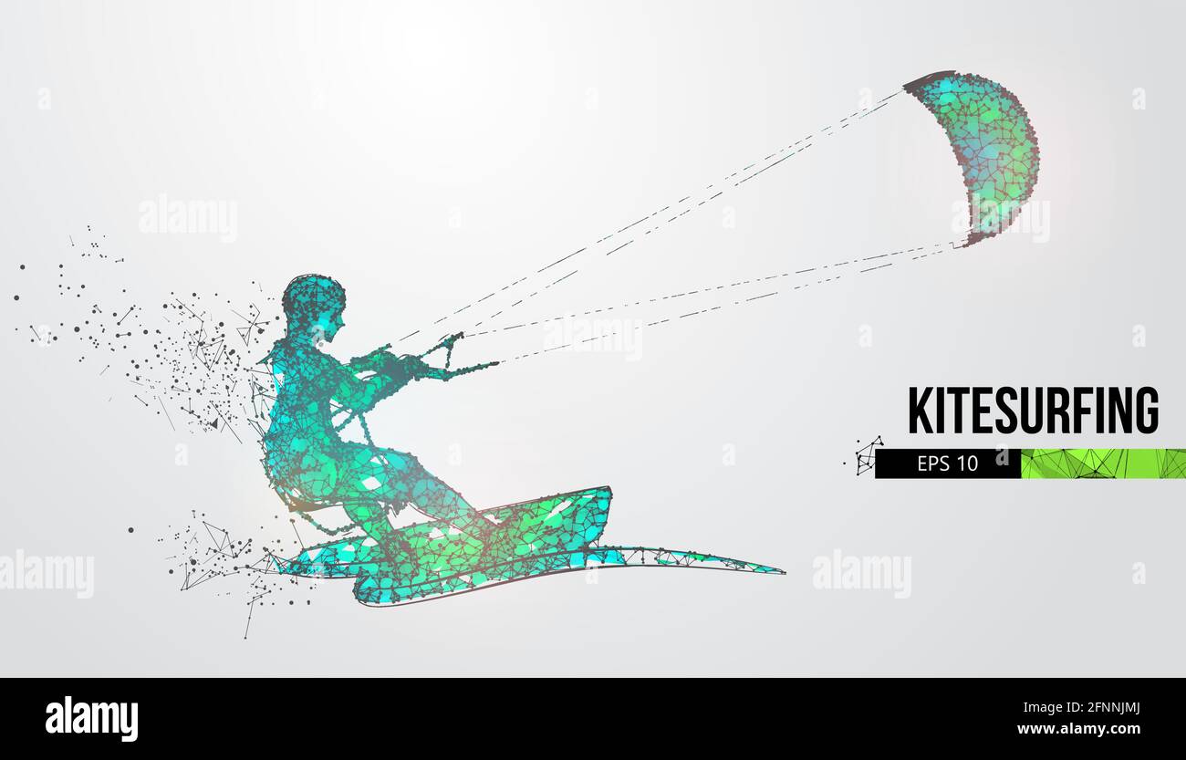 Kiteboarding, hydrofoil. Silhouette of a kitesurfer. Freeride ...