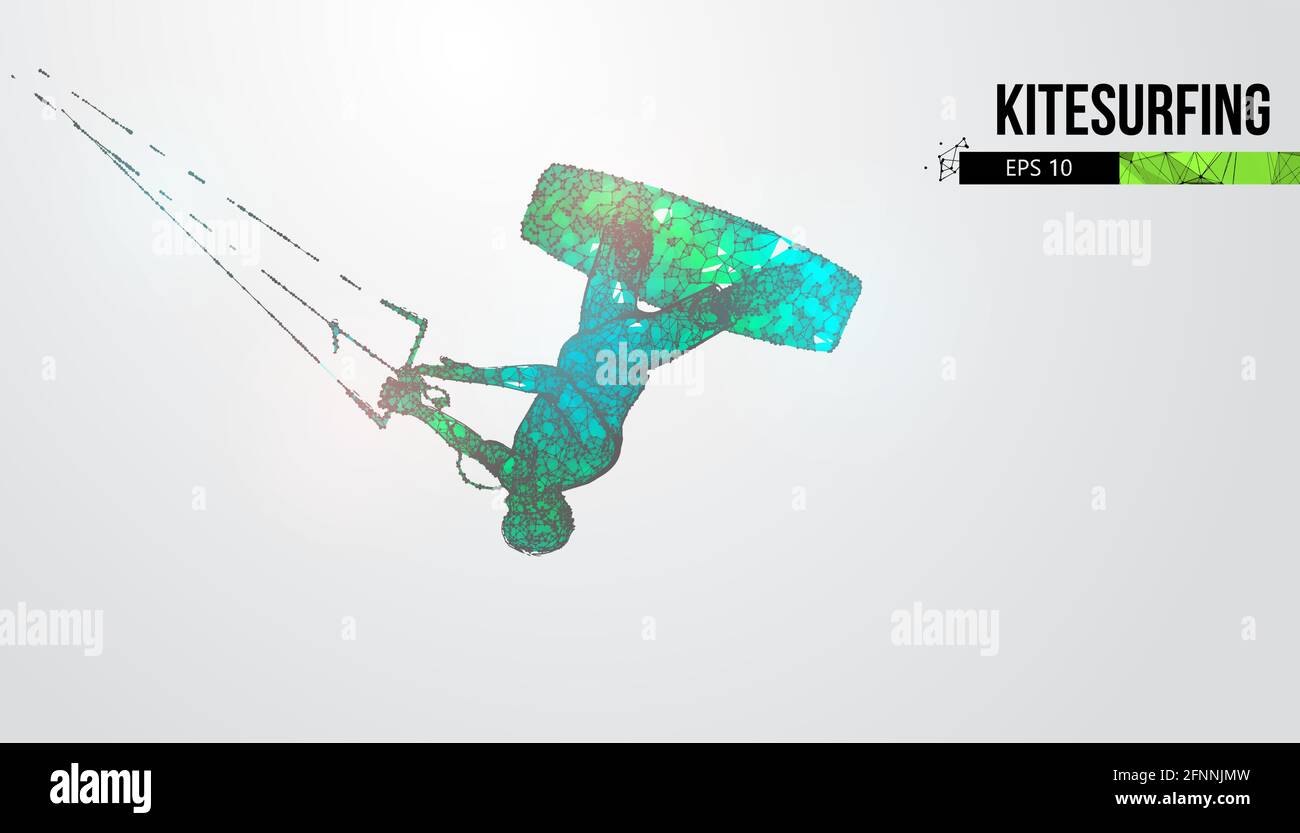 Kiteboarding, hydrofoil. Silhouette of a kitesurfer. Freeride ...
