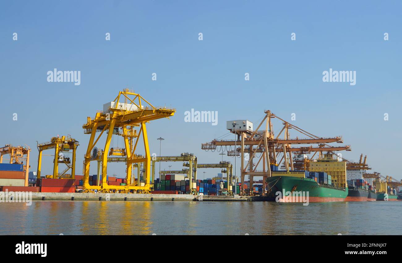 Commercial Ship or vessel at international harbor for logistics ...