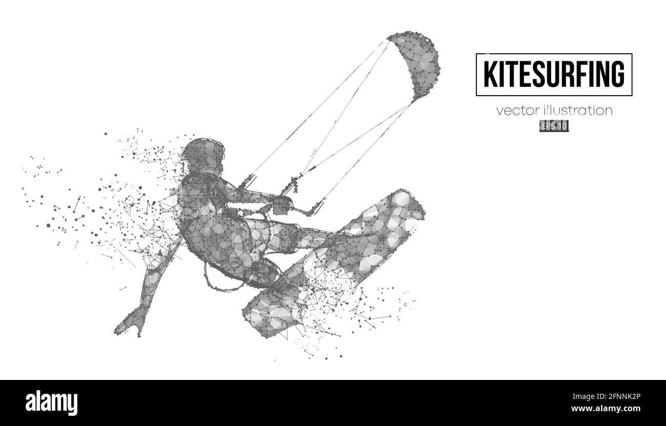 Kiteboarding, hydrofoil. Silhouette of a kitesurfer. Freeride ...