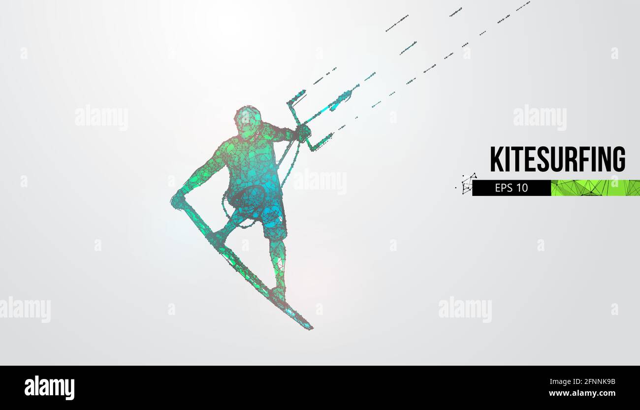 Kiteboarding, hydrofoil. Silhouette of a kitesurfer. Freeride ...