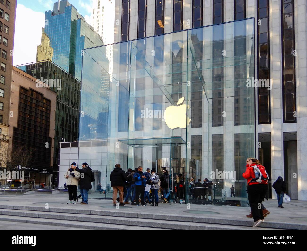 NEW YORK - FEBRUARY, 2020: People visiting the Apple Store on 5th ...