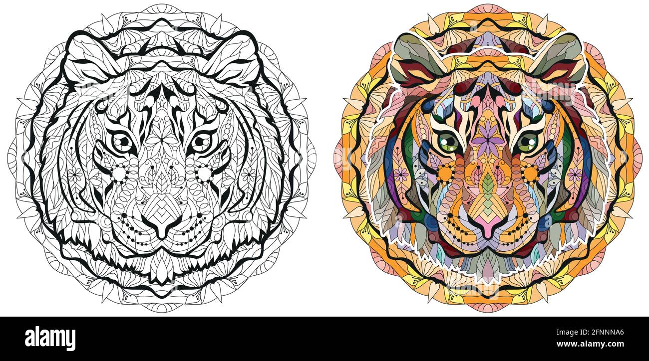 Head of tiger zentangle styled with mandala for t-shirt design, for ...