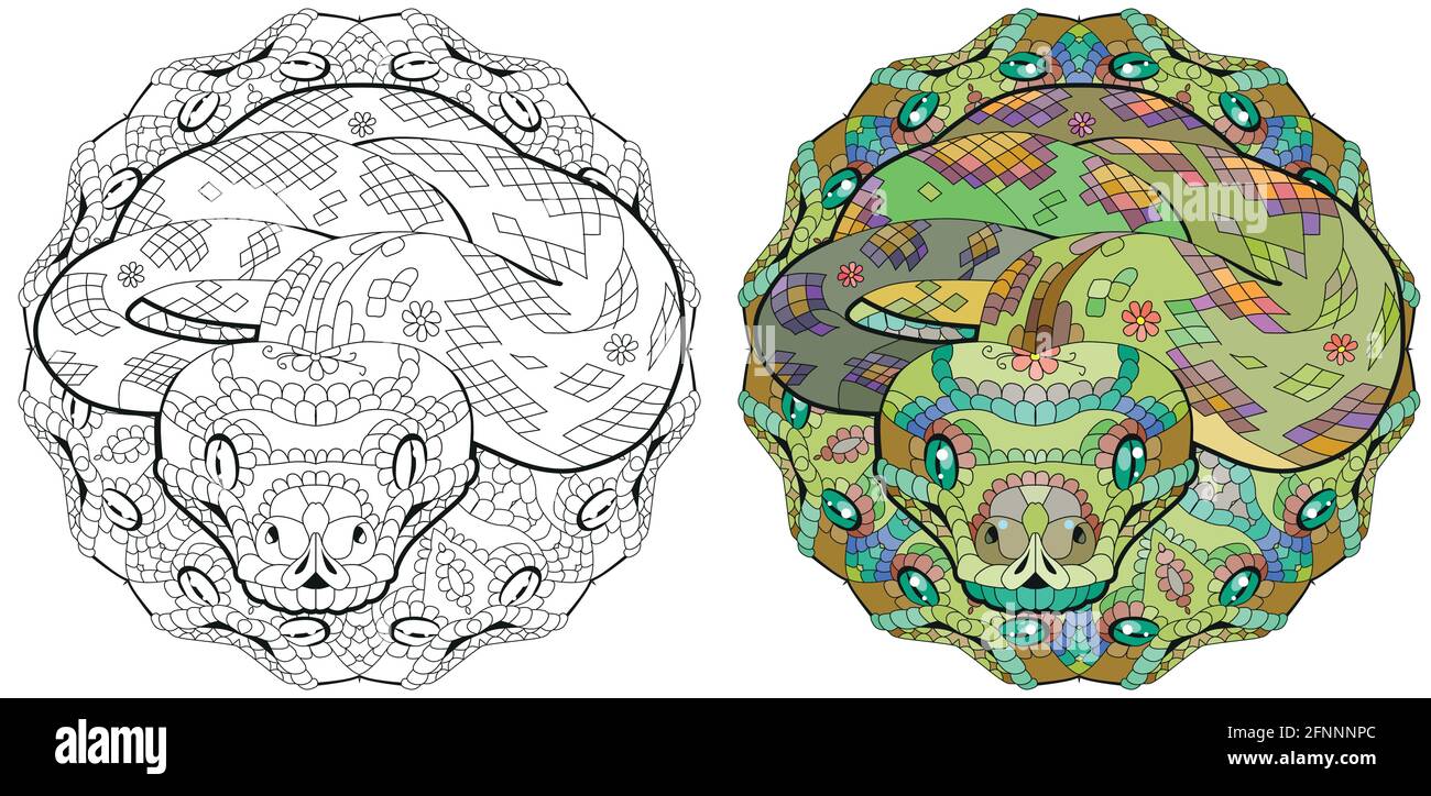 Hand drawn zentangle snake with mandala for t-shirt and other ...