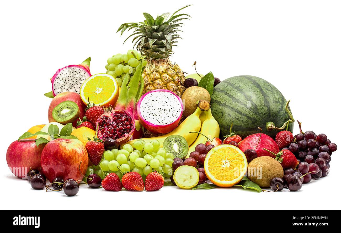 Composition with assorted fruits isolated on white background with ...