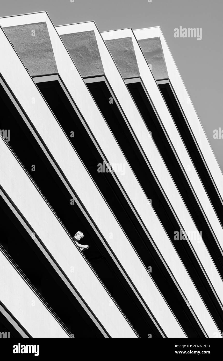 Modern balcony people Black and White Stock Photos & Images - Alamy