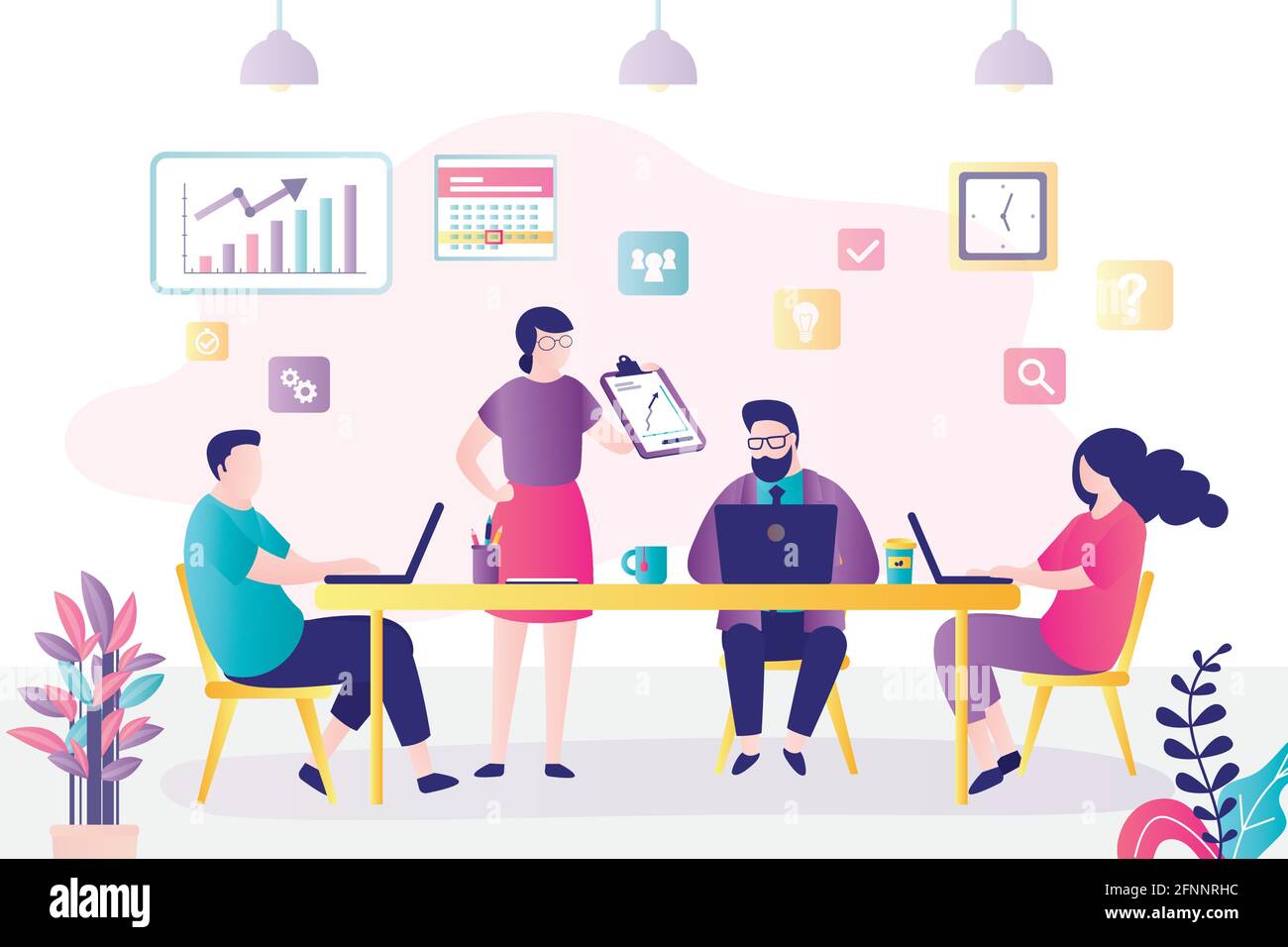 Group of business people at work table. Team solution of tasks and ...