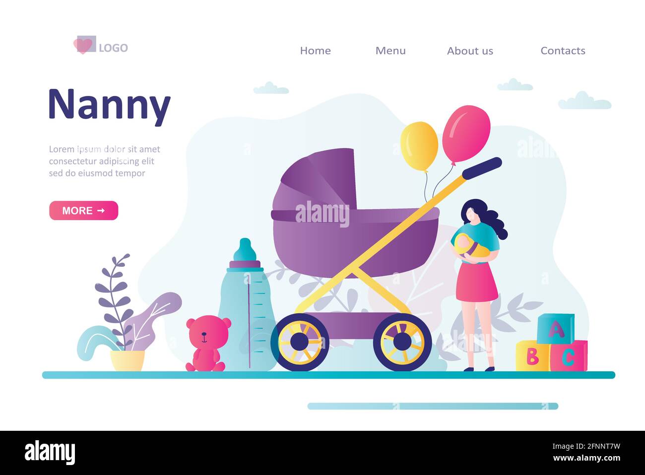 Mother holding little boy. Babysitter service concept. Stroller with ...