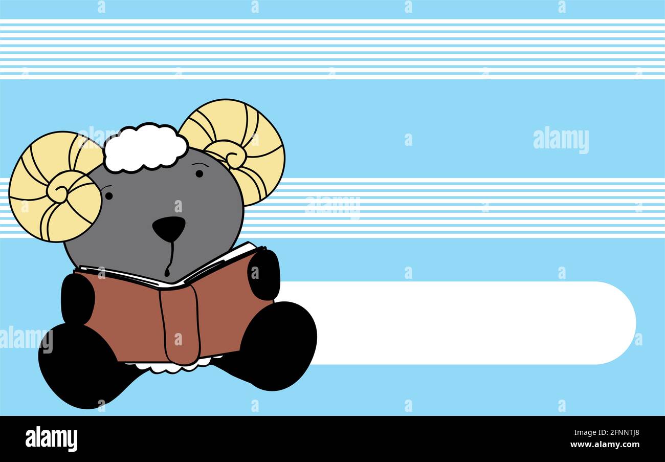 cute baby ram character cartoon holding book background Stock Vector ...
