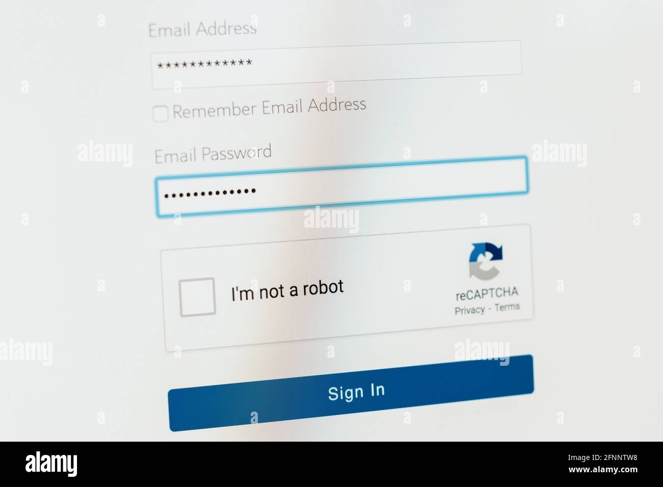 Screenshot of a generic sign in page on a desktop computer Stock Photo ...