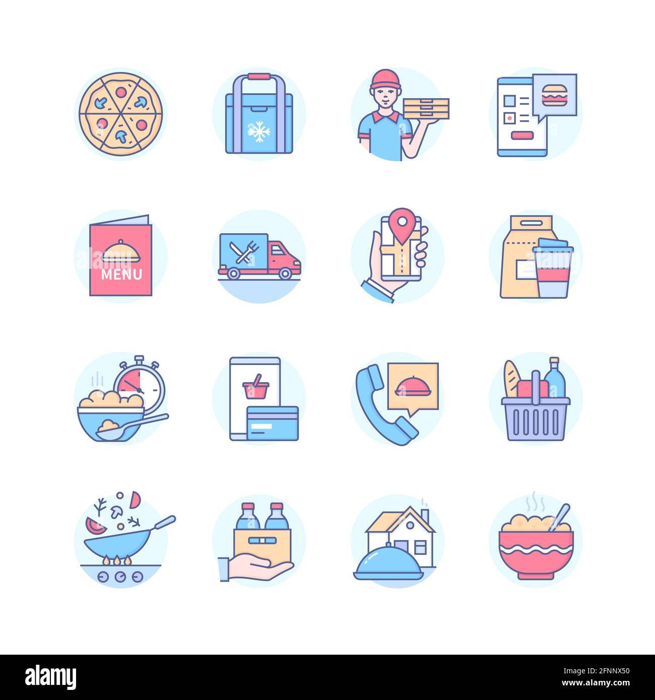 Food delivery - modern line design style icons set. Ordering meal and ...