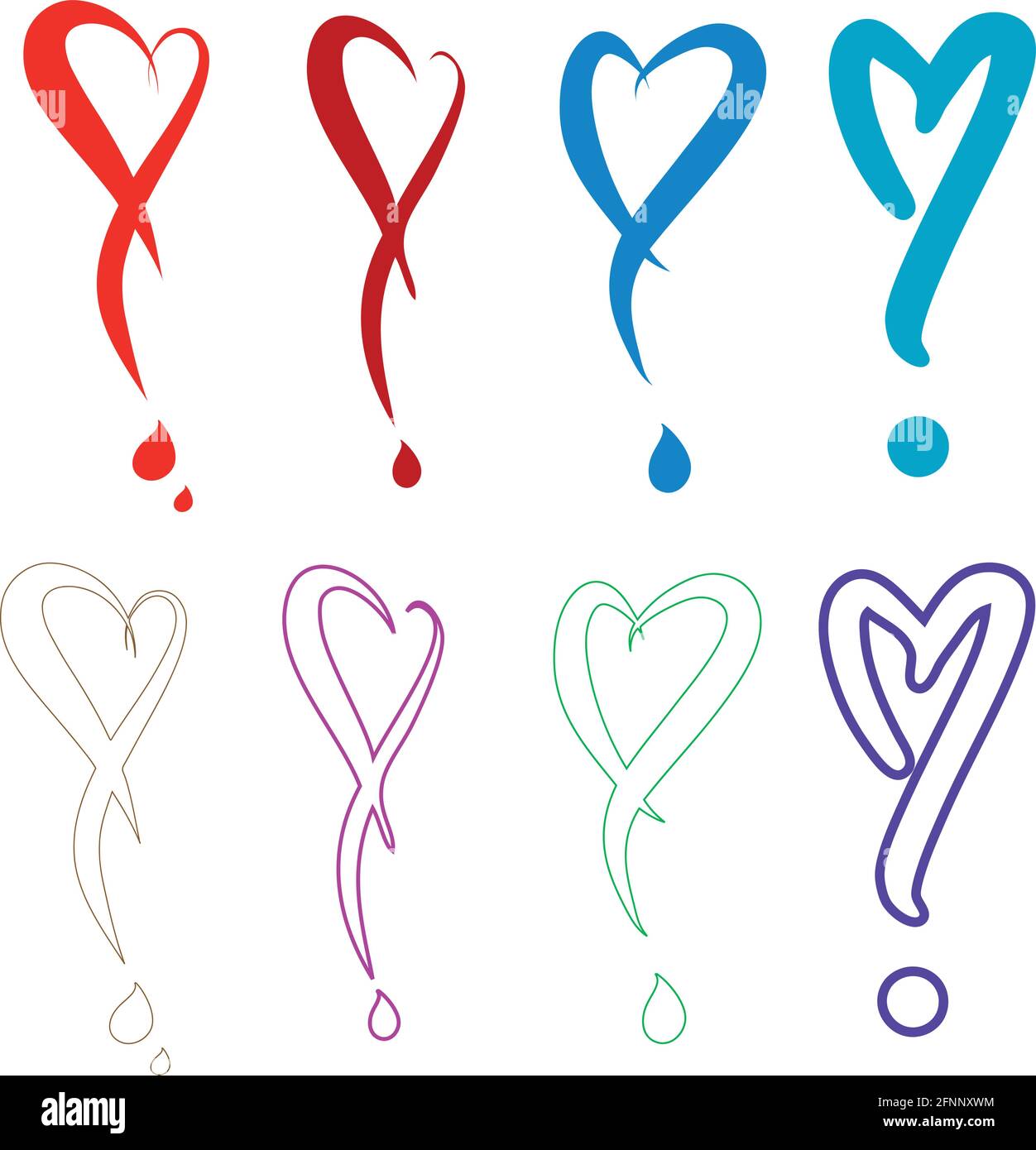 Hearts as exclamation marks. Vector Set, customizable colors Stock ...