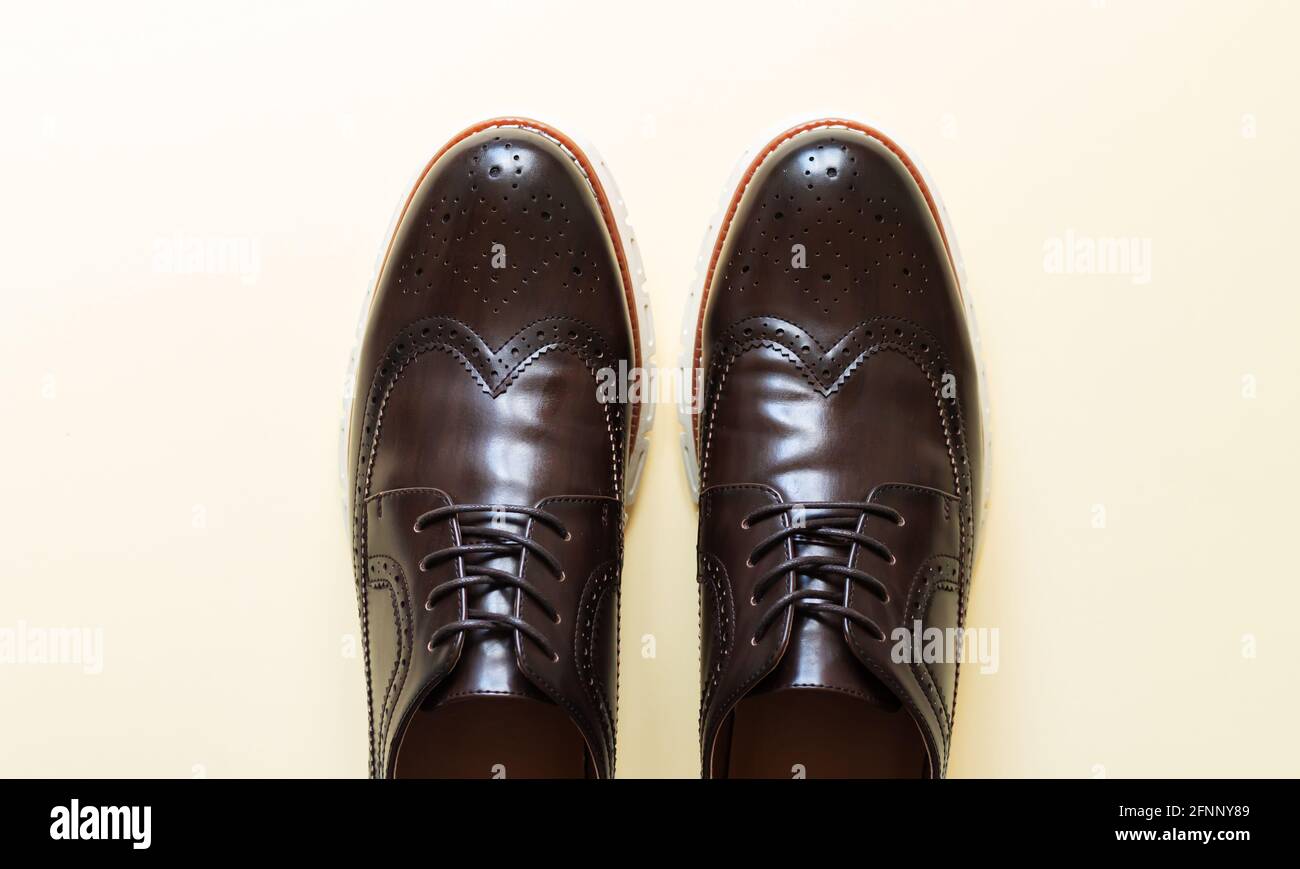 Male fashion formal brown leather shoes top view Stock Photo - Alamy