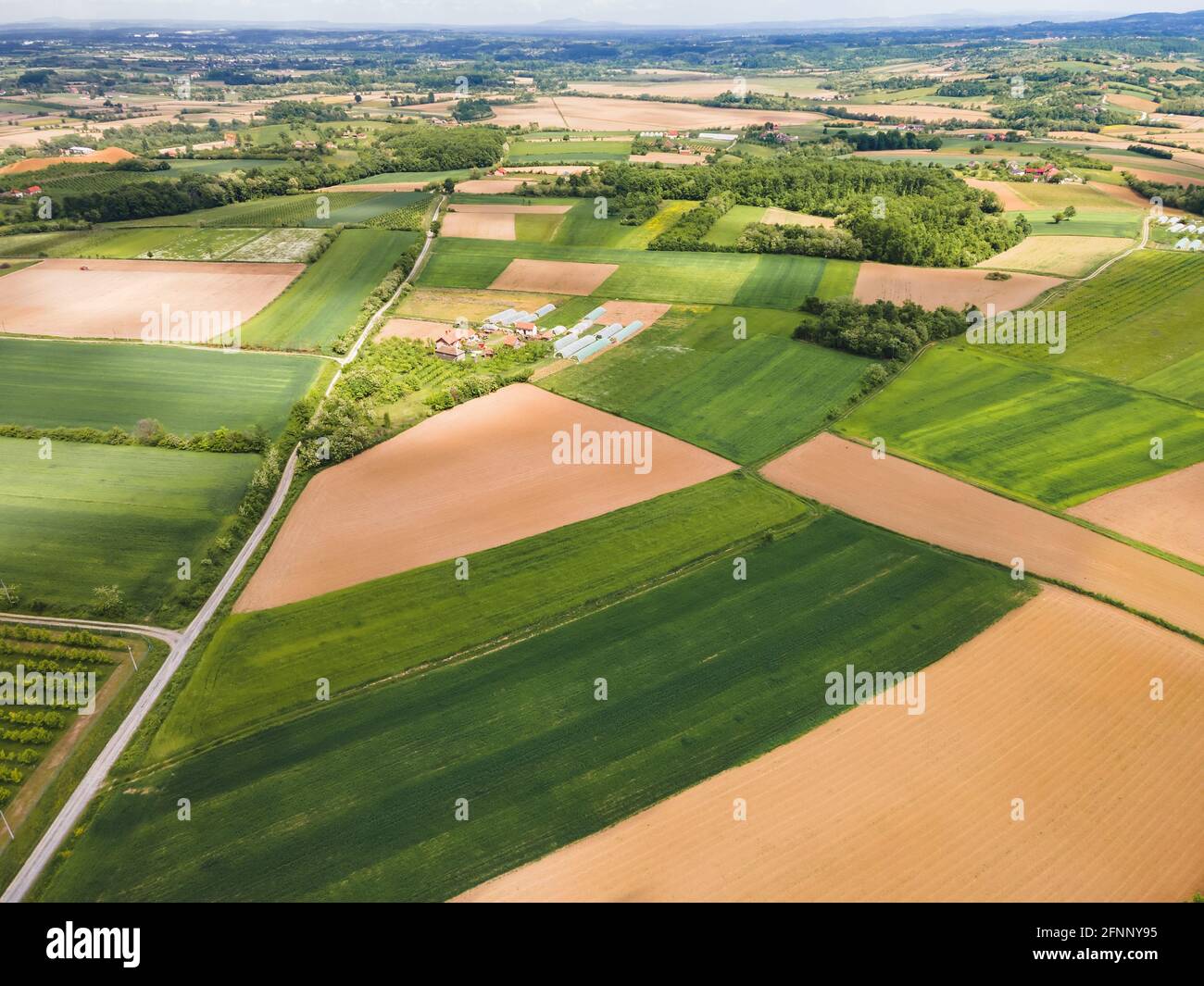Agriculture Fields During Spring In Countryside. Aerial view of ...