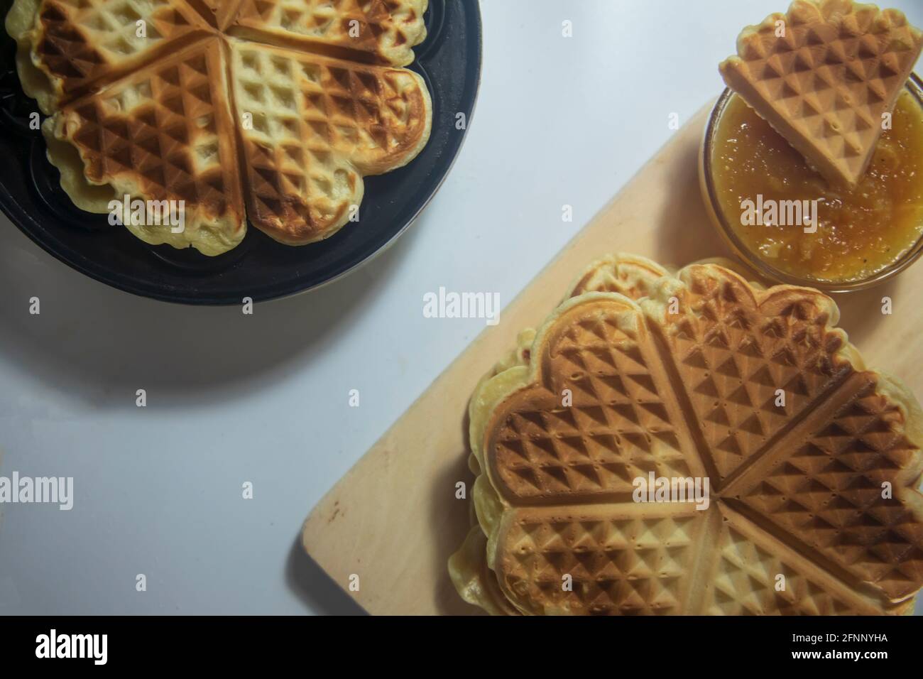 Cooked heart shaped waffles Stock Photo - Alamy