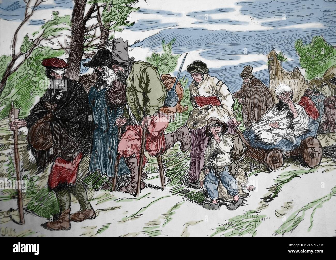 17th century. Europe. After Thirty Year's War. Civilians. Engraving ...
