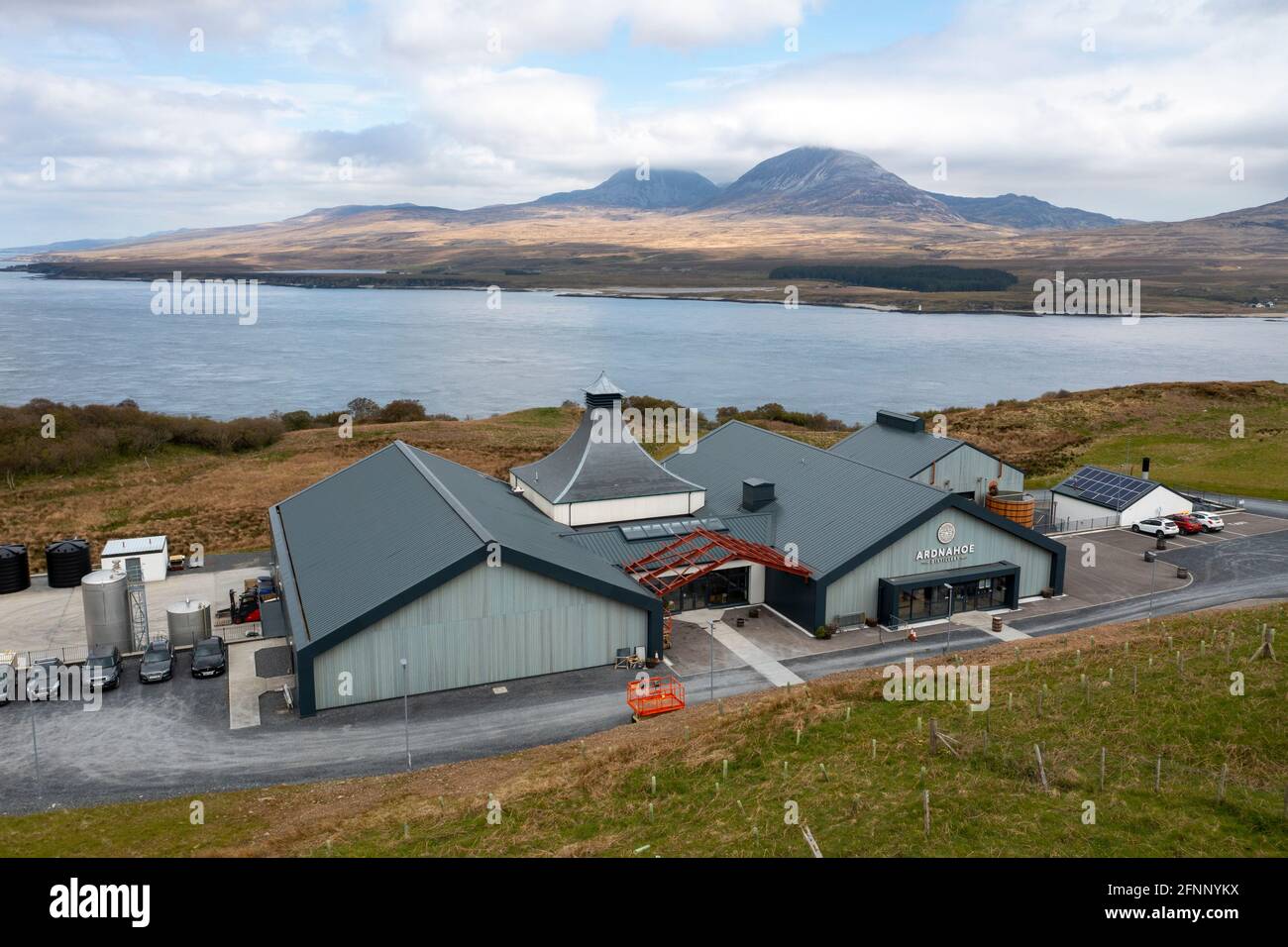 Aerial view of the new Ardnahoe distillery on the north coast of Islay ...