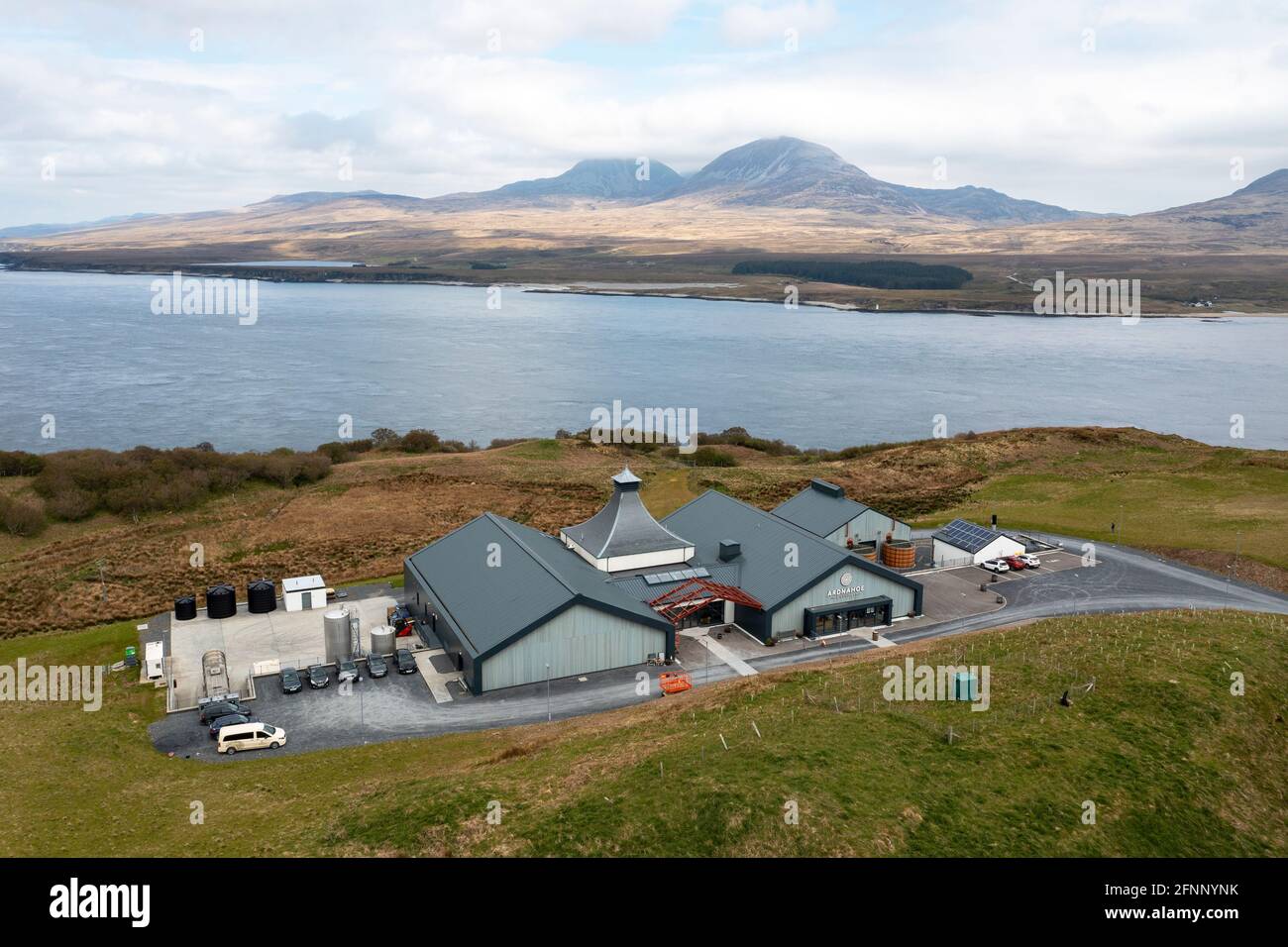 Aerial view of the new Ardnahoe distillery on the north coast of Islay ...