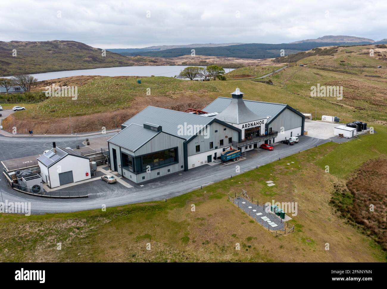 Aerial view of the new Ardnahoe distillery on the north coast of Islay ...