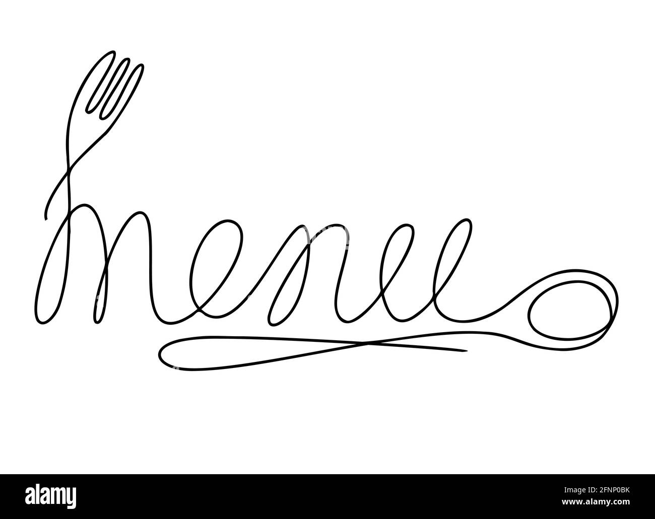 Hand lettering for restaurants, cafe, menu. Fork and spoon. Continuous ...