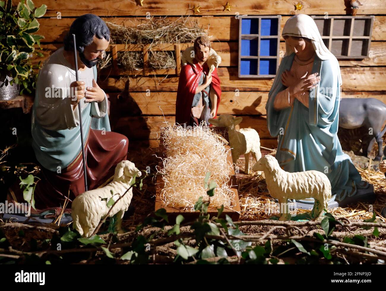 Nativity scene. Christmas crib. Catholic church. France Stock Photo - Alamy