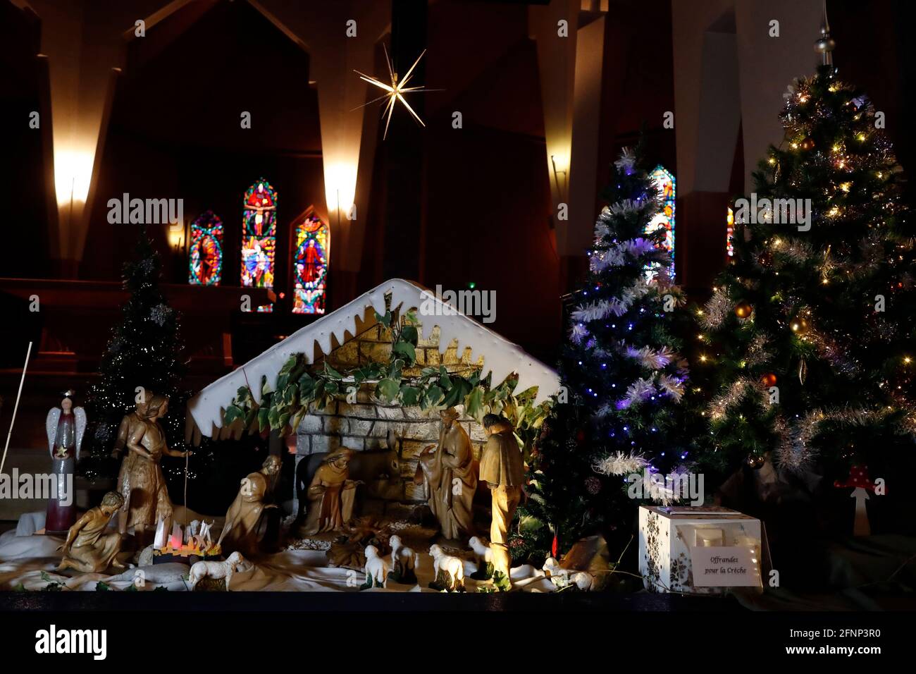 Nativity scene. Christmas crib. Catholic church. France Stock Photo - Alamy