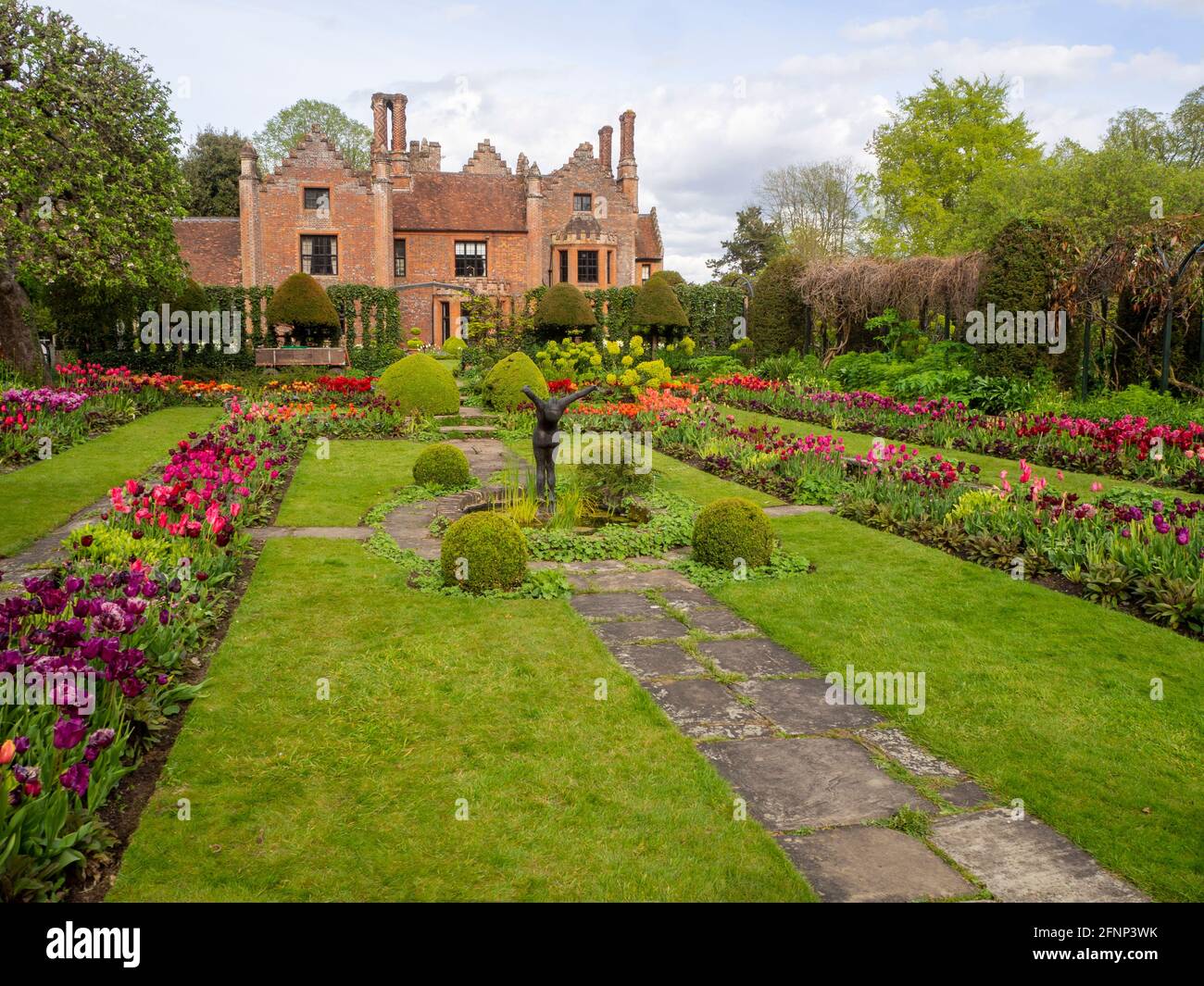 Chenies Manor House and Sunken garden in May 2021, showing the ...