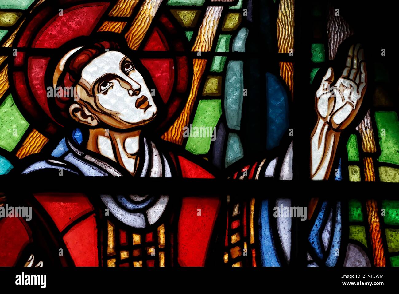 Saint Etienne ( Saint Stephen ) church. Stained glass window. Deacon ...