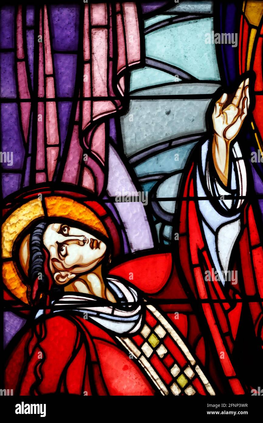 Saint Etienne ( Saint Stephen ) church. Stained glass window. Deacon ...