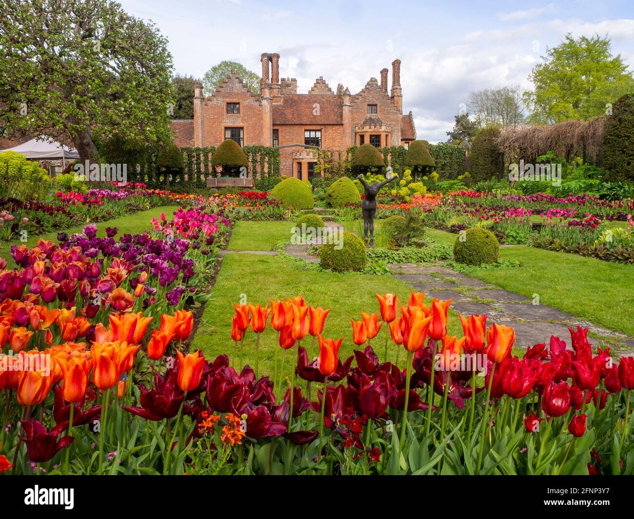 Chenies Manor House and Sunken garden in May 2021, showing the ...