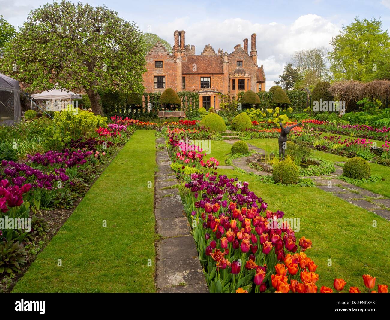 Chenies Manor House and Sunken garden in May 2021, showing the ...