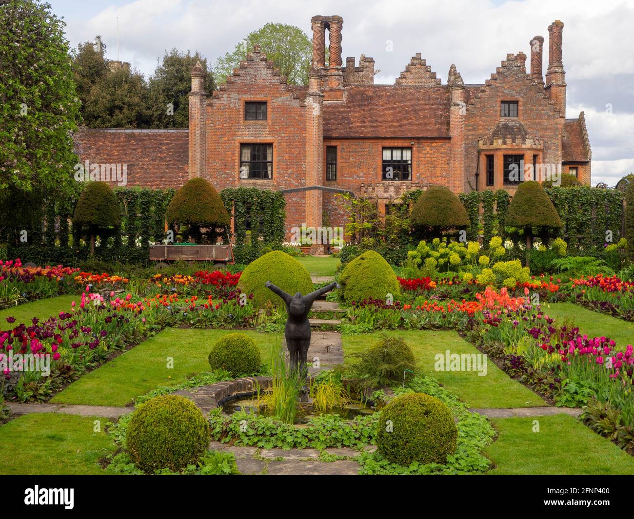 Chenies Manor House and Sunken garden in May 2021, showing the ...