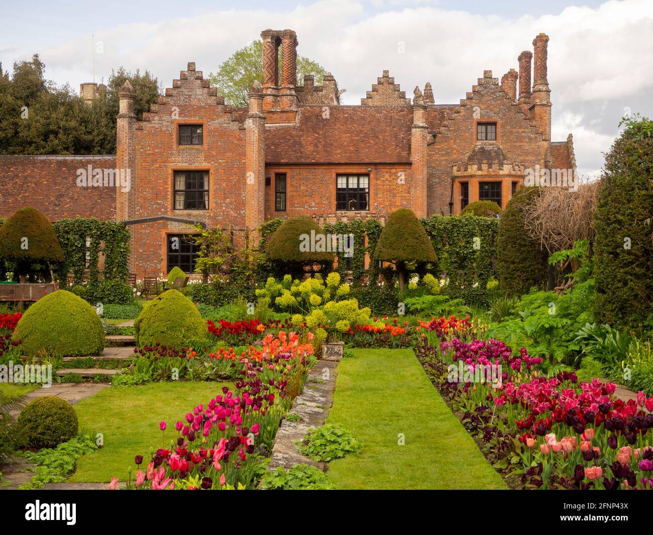Chenies Manor House and Sunken garden in May 2021, showing the ...