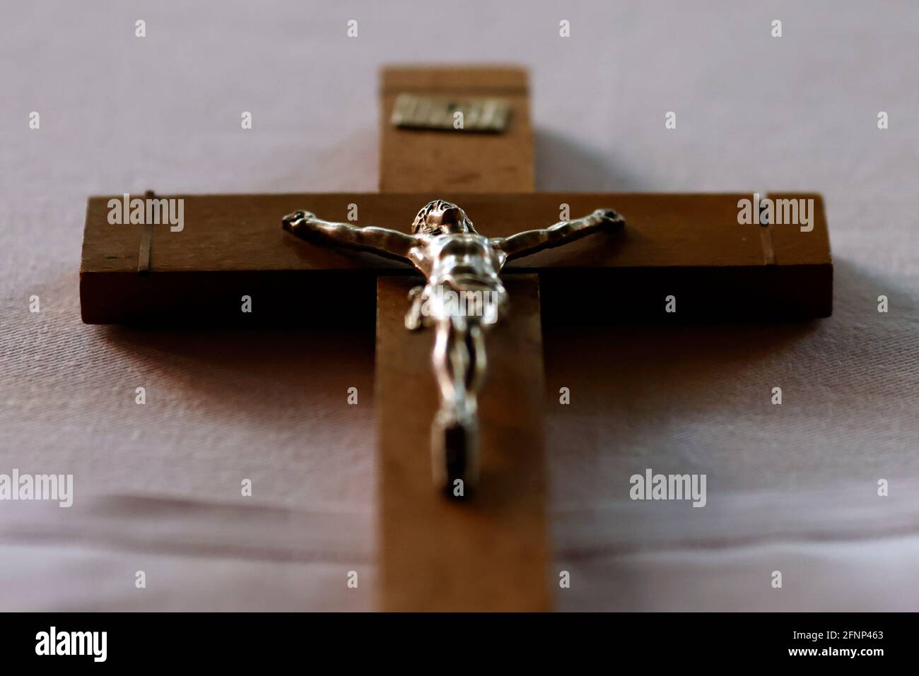 Saint Louis de Novel church. Crucifix on altar. Annecy. France Stock ...