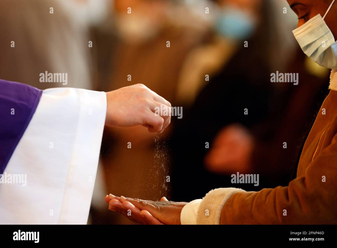 Saint Louis de Novel church. Catholic mass. Ash wednesday celebration ...