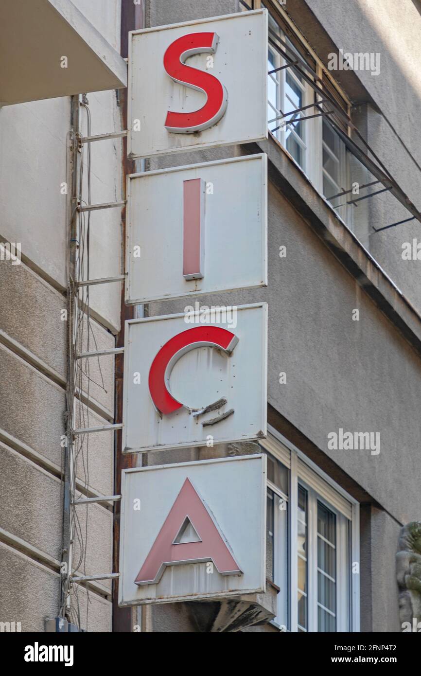 Old Abandoned Decayed Big Neon Sign Letters in City Stock Photo - Alamy