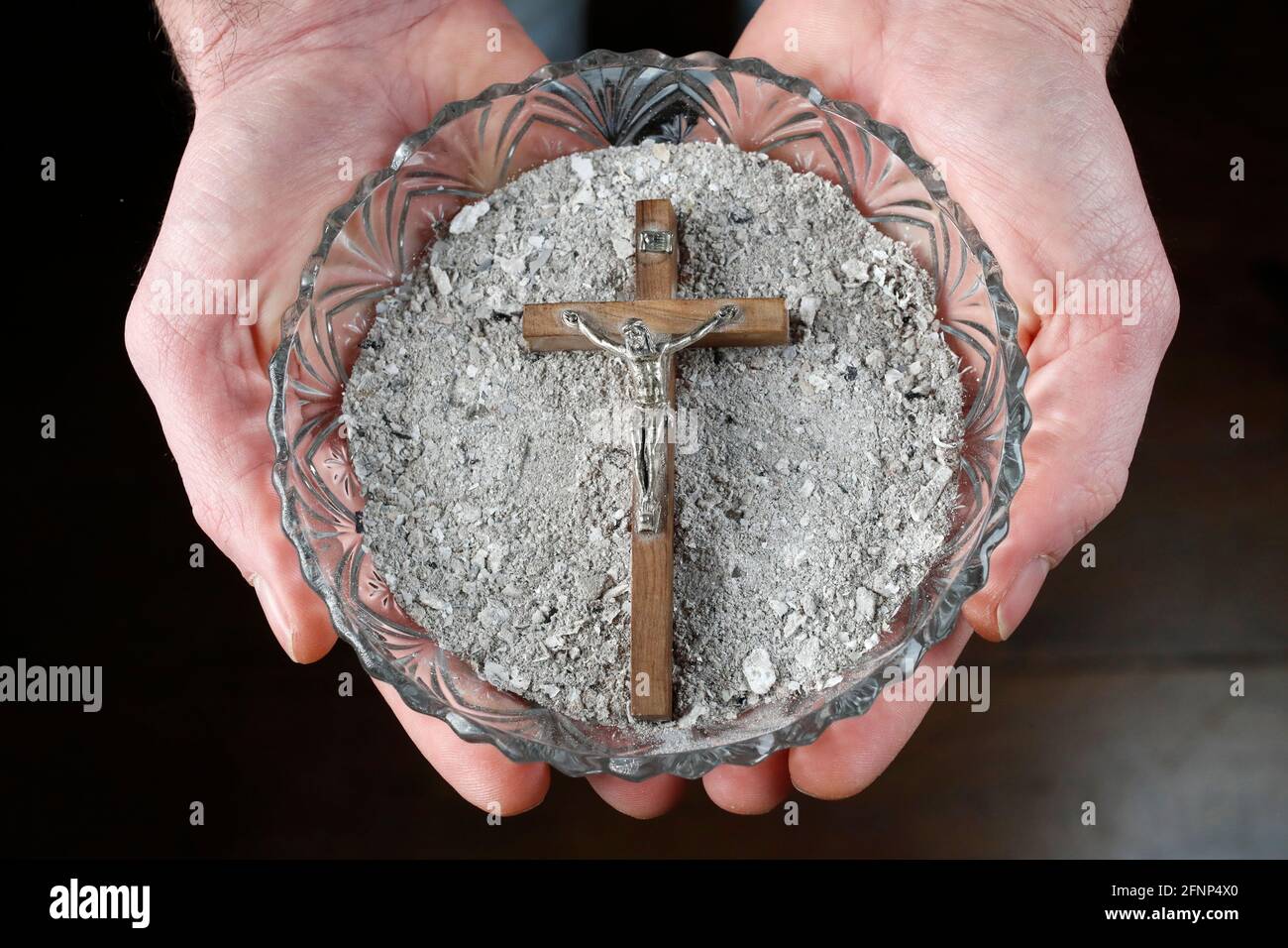 Close-up on hands and ashes. Ash Wednesday celebration. Lent season ...