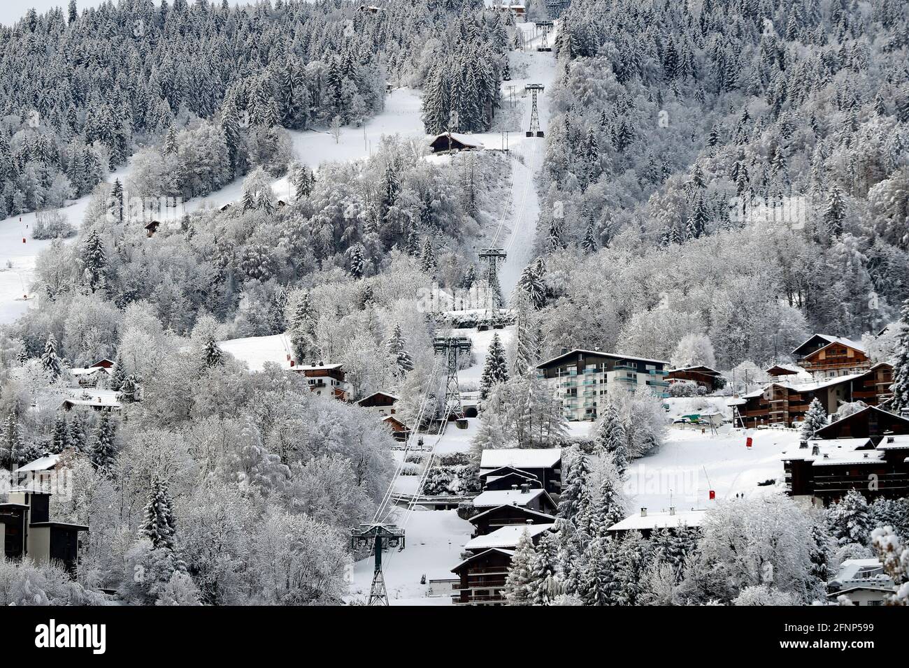 French Alps in winter. Saint Gervais Mont-Blanc village. Famous ski ...