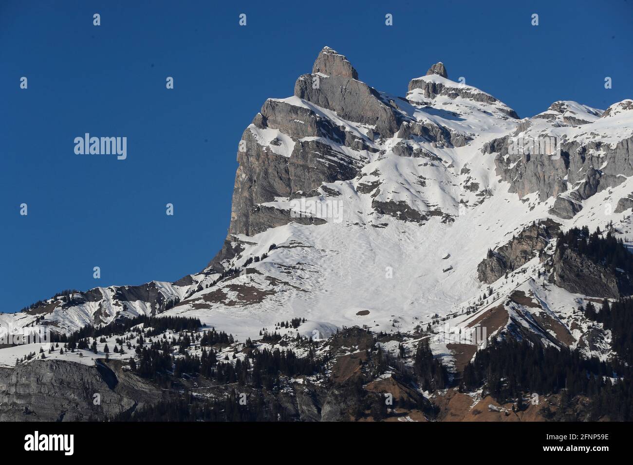 French Alps in winter. Saint Gervais Mont-Blanc village. Famous ski ...