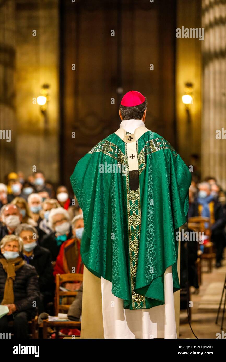 Mass in Saint-Philippe-du-Roule catholic church, Paris, France ...