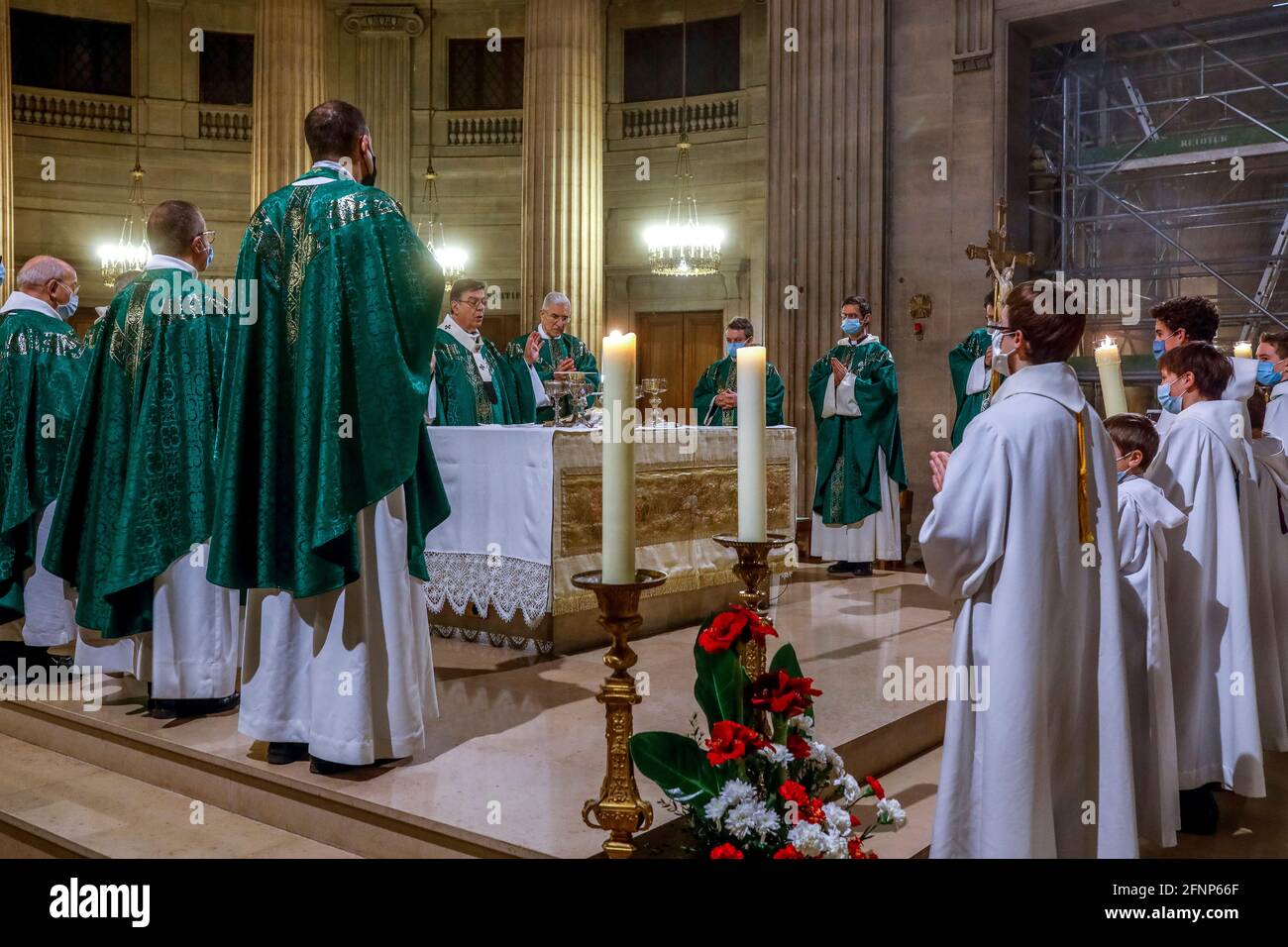 Mass in Saint-Philippe-du-Roule catholic church, Paris, France ...