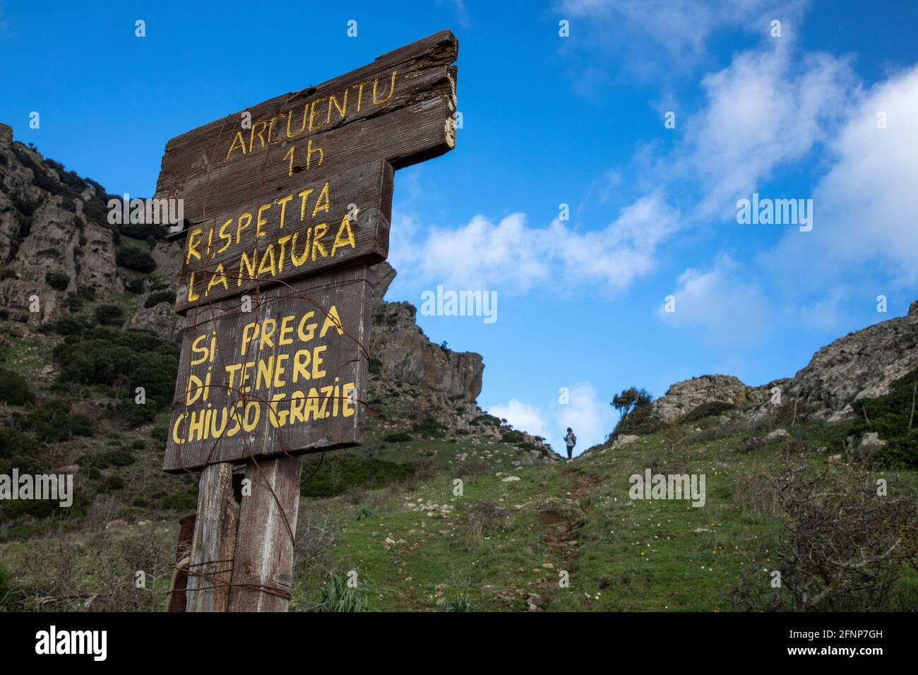 Respect nature sign on Arcuentu mountain, Sardinia, Italy Stock Photo ...
